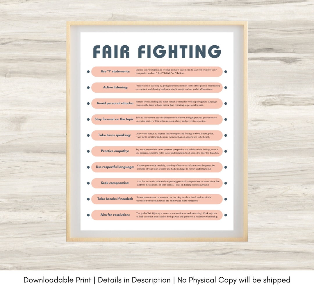 Fair Fighting, Argument Processing, Mental Health Print, Therapy Office ...