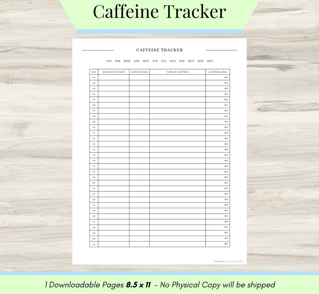 Caffeine Tracker, Hydration Log, Diet Log, Chronic Illness Tool, Health ...