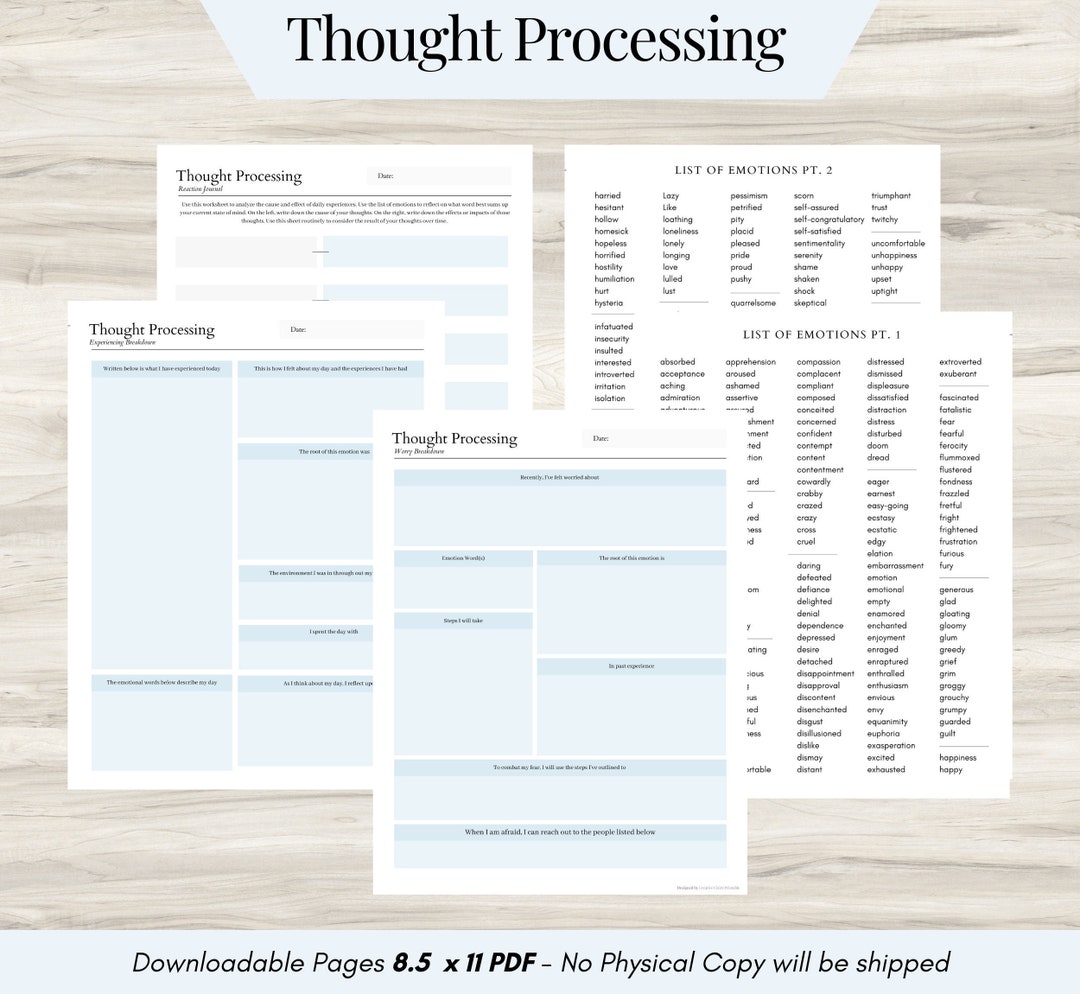 Thought Processing Journal: Mental Health Worksheets (8.5 X 11 PDF) - Etsy