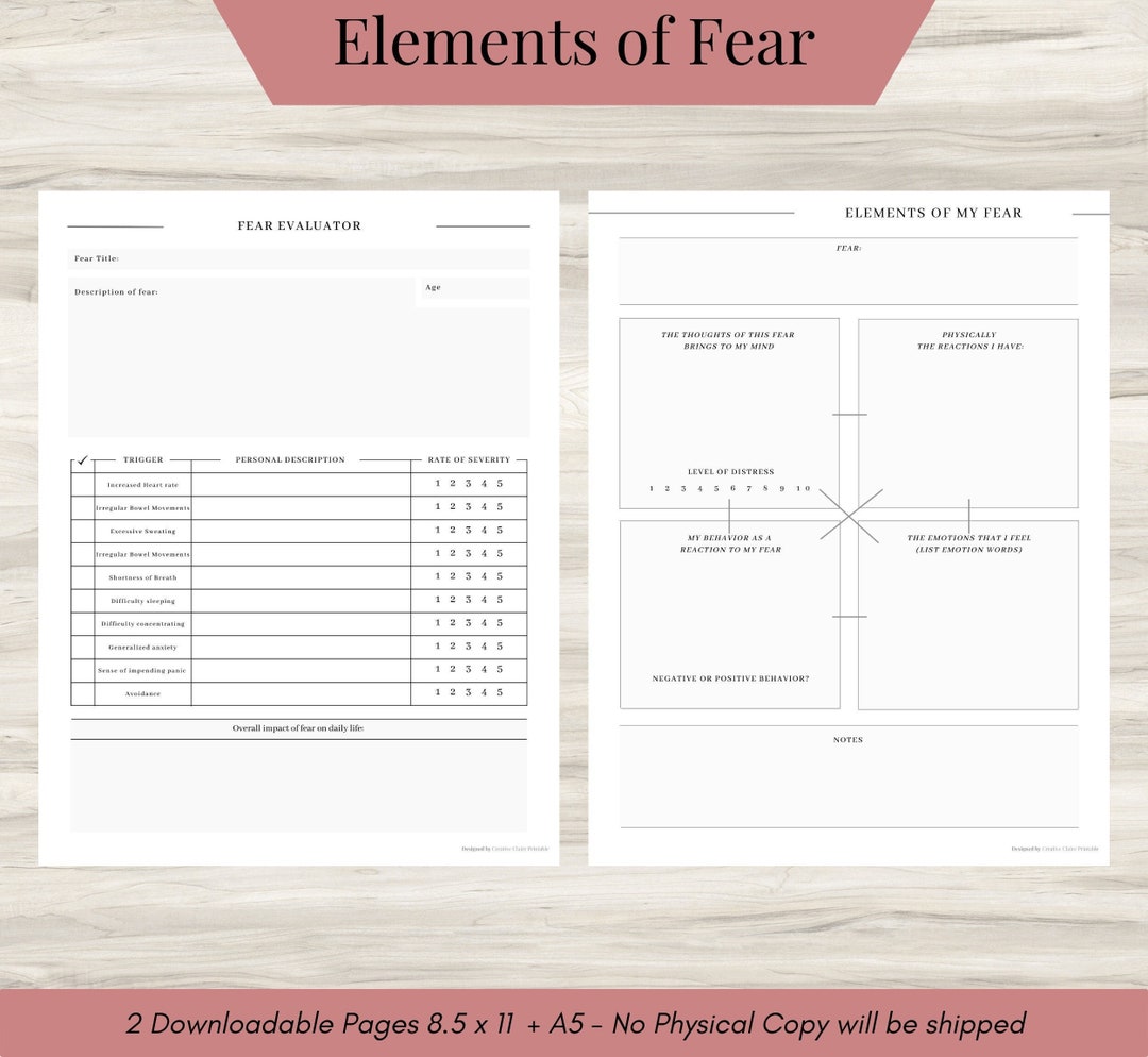 Elements of My Fear, Fear Processing Therapy Worksheets for Mental ...