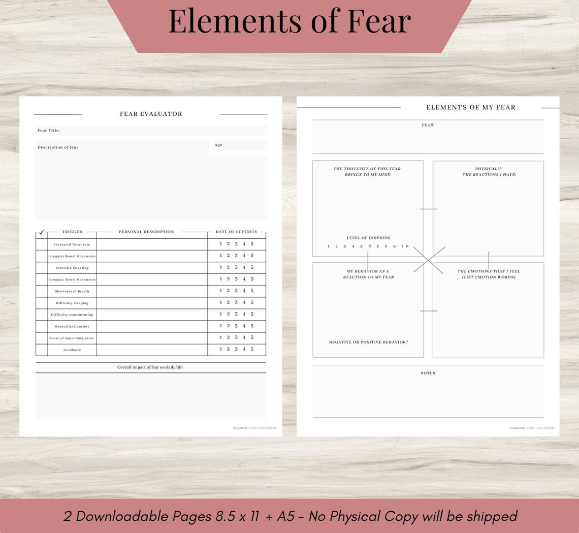Elements of My Fear Fear Processing Therapy Worksheets for - Etsy