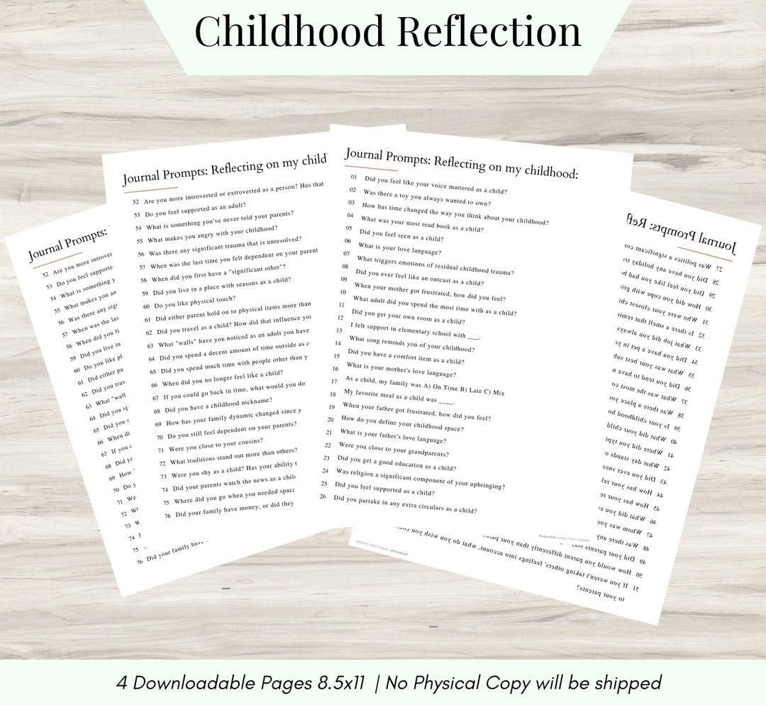101 Childhood Reflection Journal Prompts, Mental Health Journal, Self ...