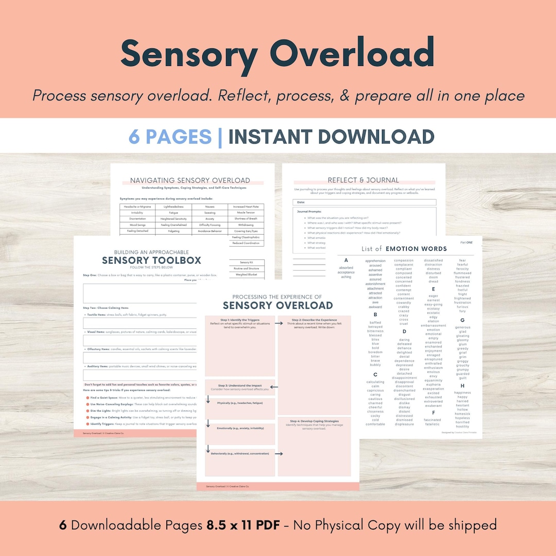 Sensory Overload Toolbox: 6 Worksheets for Coping, Stress Relief, Self ...