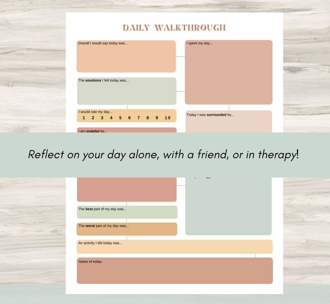 Daily Walkthrough Therapy Worksheet Daily Journal Planner - Etsy
