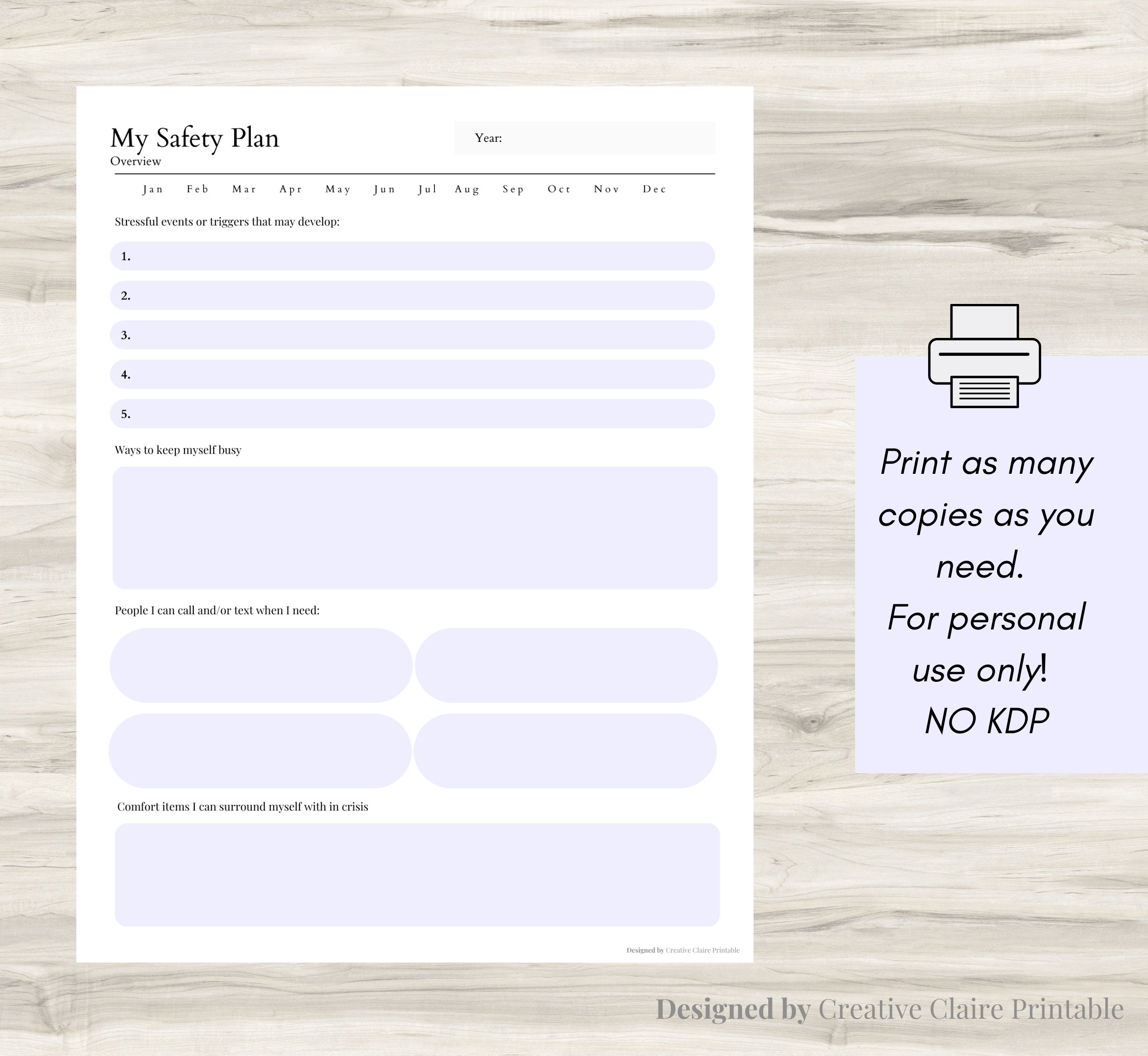 My Safety Plan Worksheet Overview Therapy Worksheets - Etsy Australia