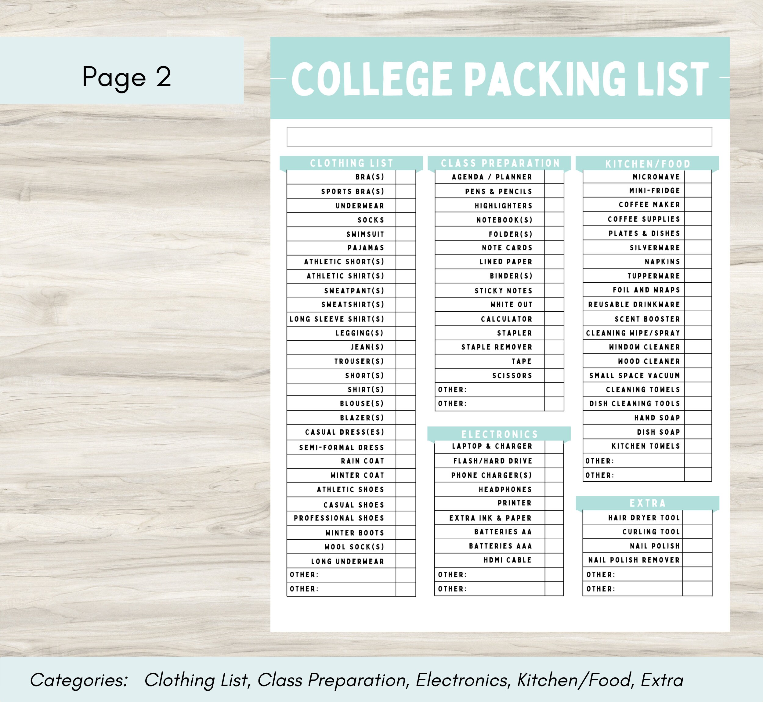 College Packing List Printable | Dorm Room Checklist for Students ...