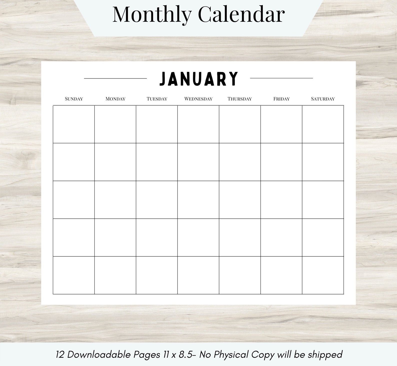 Monthly Blank Calendar Simple Calendar Calendar Planner - Etsy