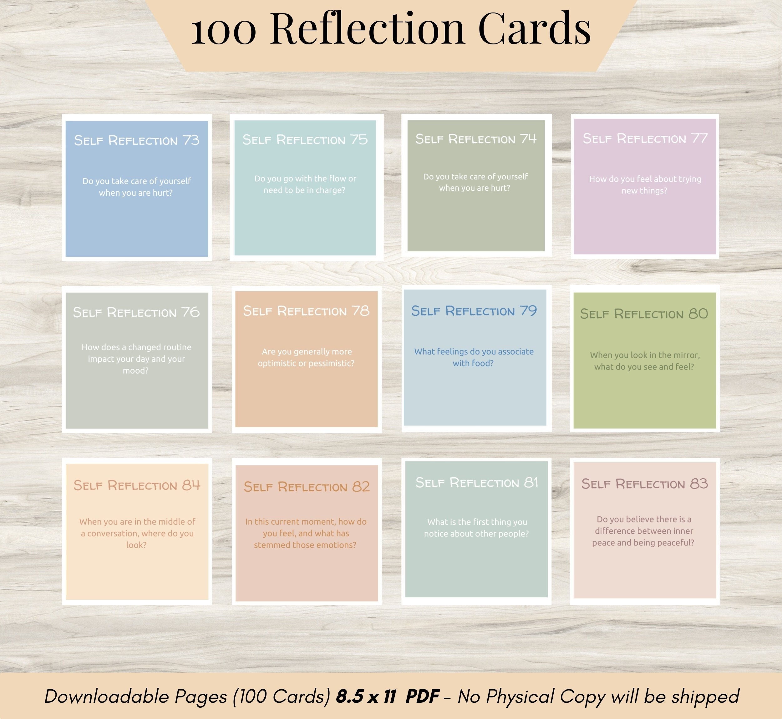 100 Self Reflective Journal Prompt Flashcards Mental Health - Etsy