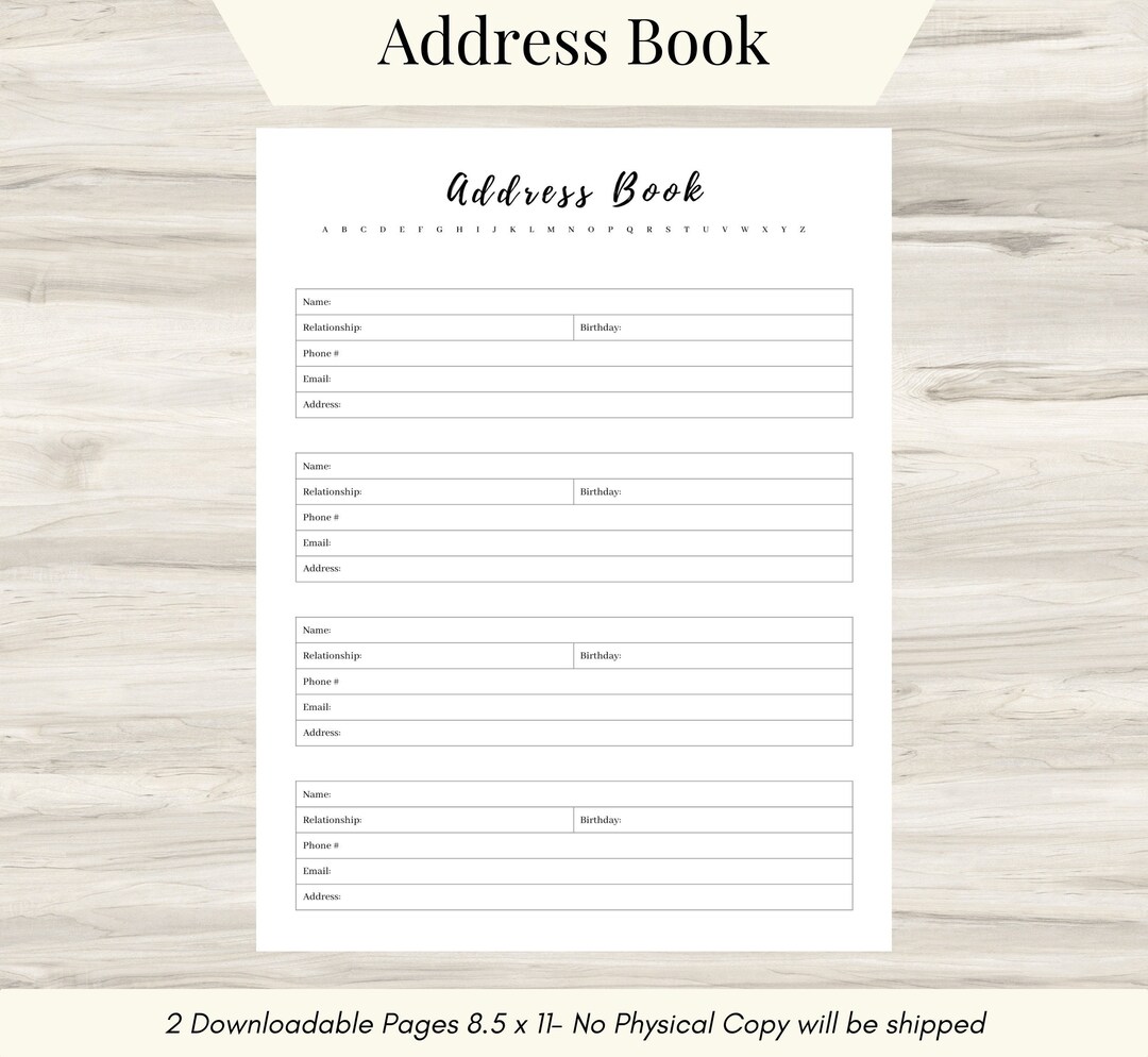 Digital Address Book Template: Contact List Organizer (8.5 X 11 PDF) - Etsy