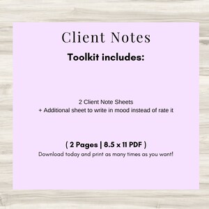 Client Note Sheets, Client Worksheet, Client Note Template, Client ...