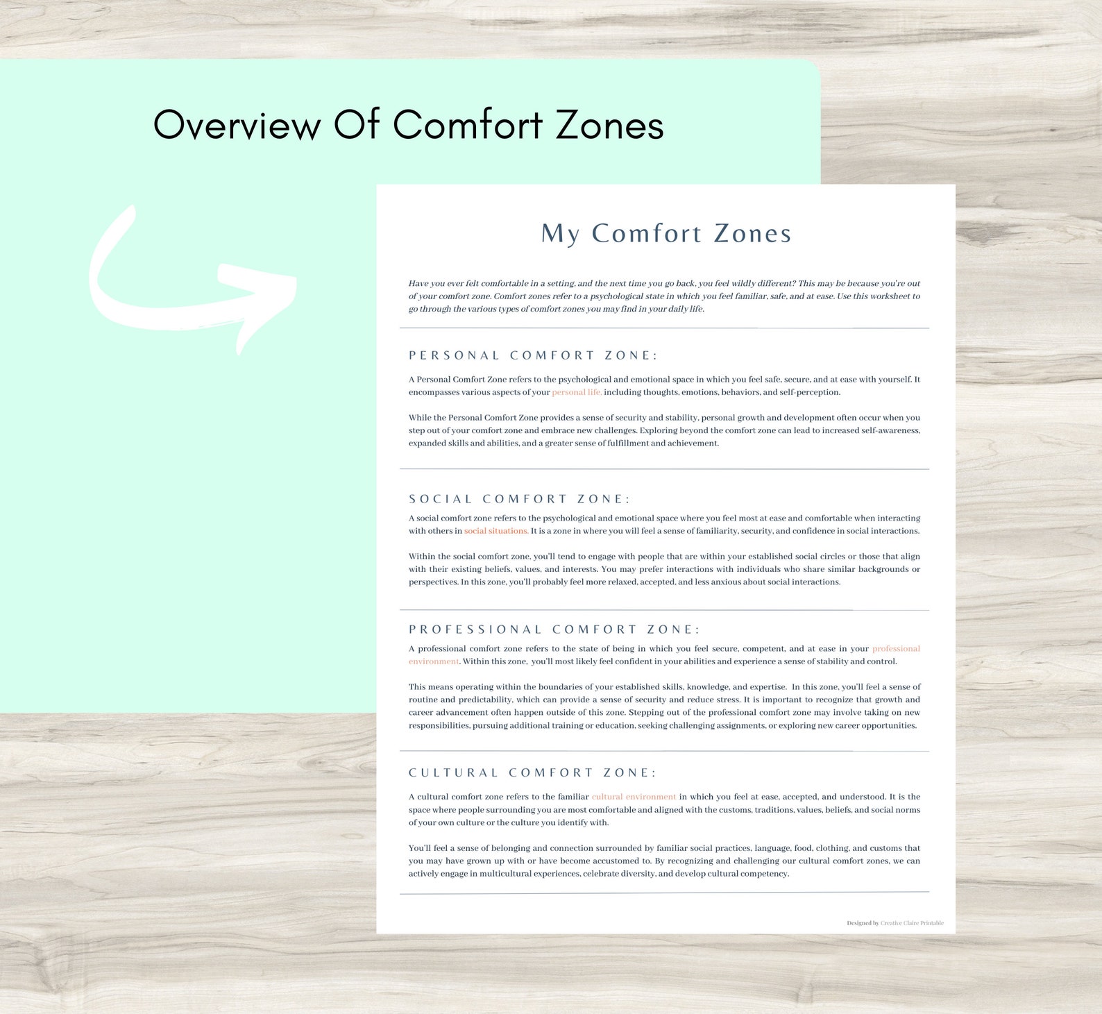 Professional Comfort Zone Workbook | Mental Health Therapy Worksheets ...
