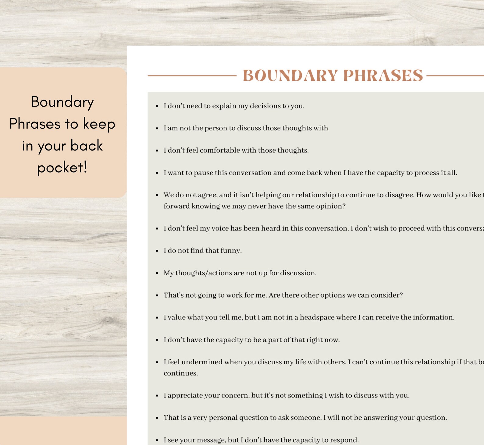 30 Boundary Phrases Boundaries Journal Boundary Setting - Etsy