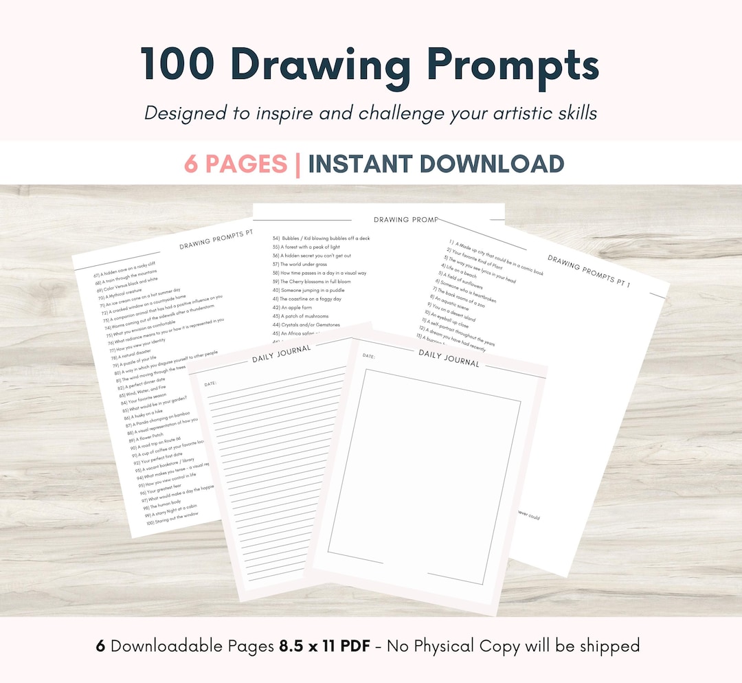 100 Drawing Journal Prompts, Get Creative With Art Challenge, Sketch ...