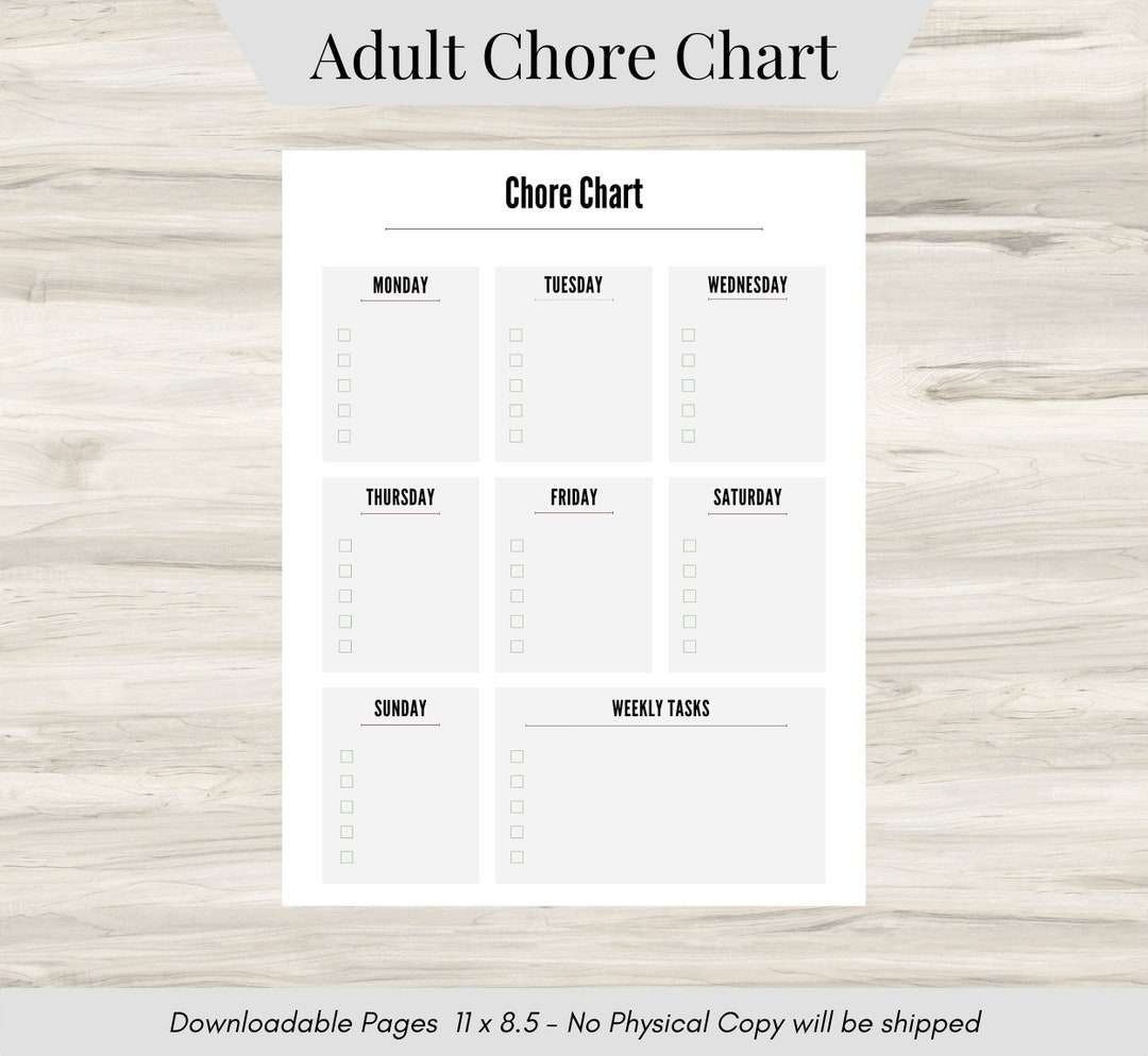 Adult Chore Chart, Productivity Chart for Families, Adults, & Kids ...