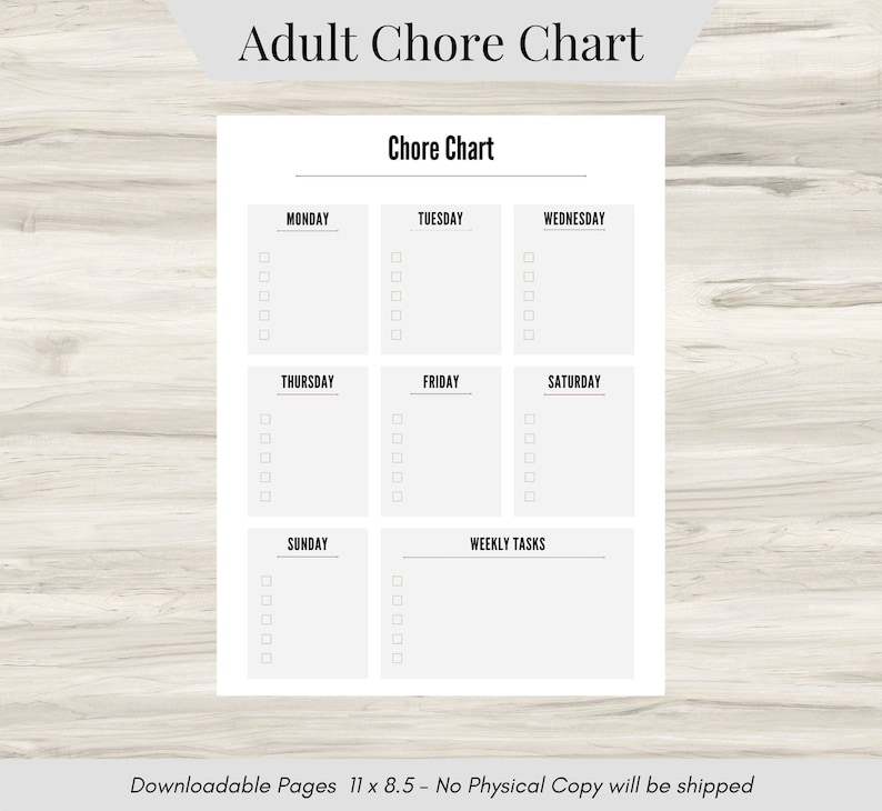 Adult Chore Chart Productivity Chart for Families Adults & | Etsy