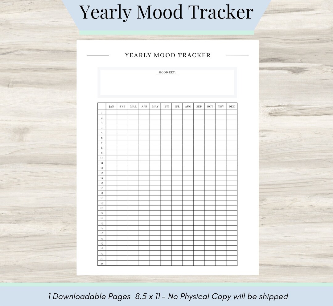 Yearly Mood Tracker, Monthly Mood Tracker, Mood Planner, Depression ...