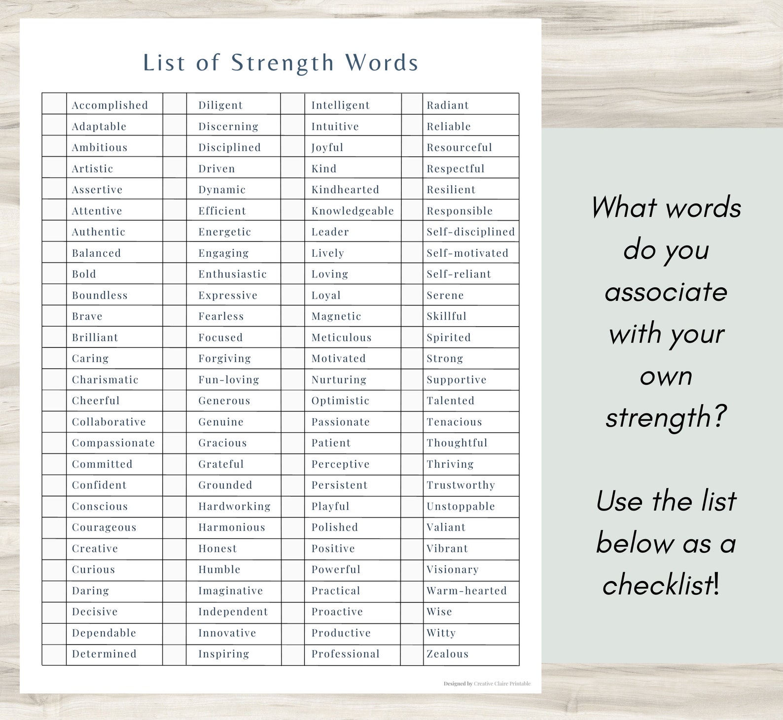 Strength Words List: Self-care & Empowerment (PDF) - Etsy