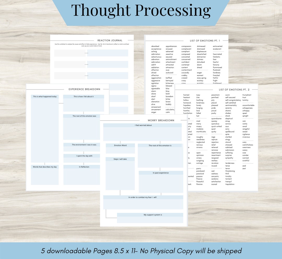 Thought Processing Journal Pages for Daily Self Care, Mental Health ...
