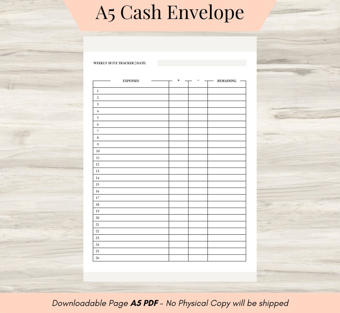 A5 Cash Envelope, Cash Wallet System, Envelope Inserts, - Etsy