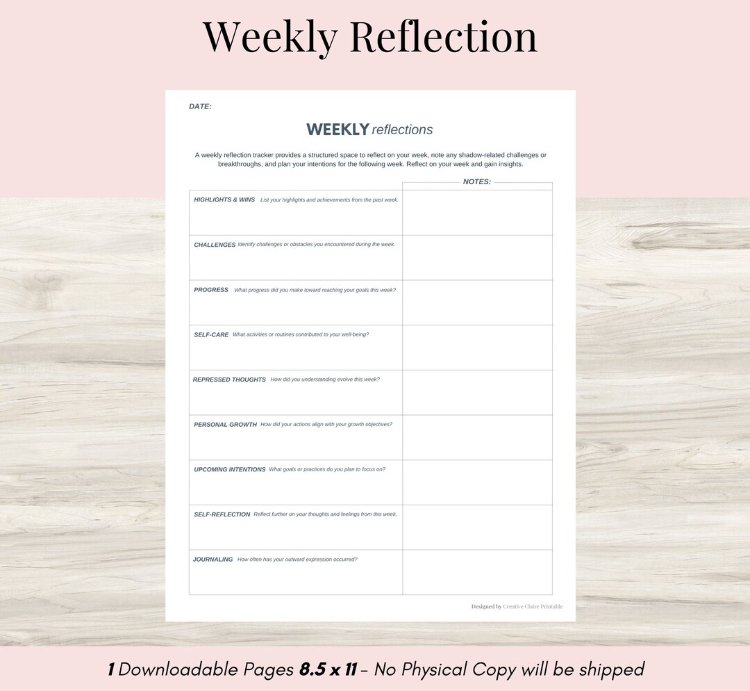 Weekly Reflection Tracker - a Structured Space to Reflect on Your Week ...