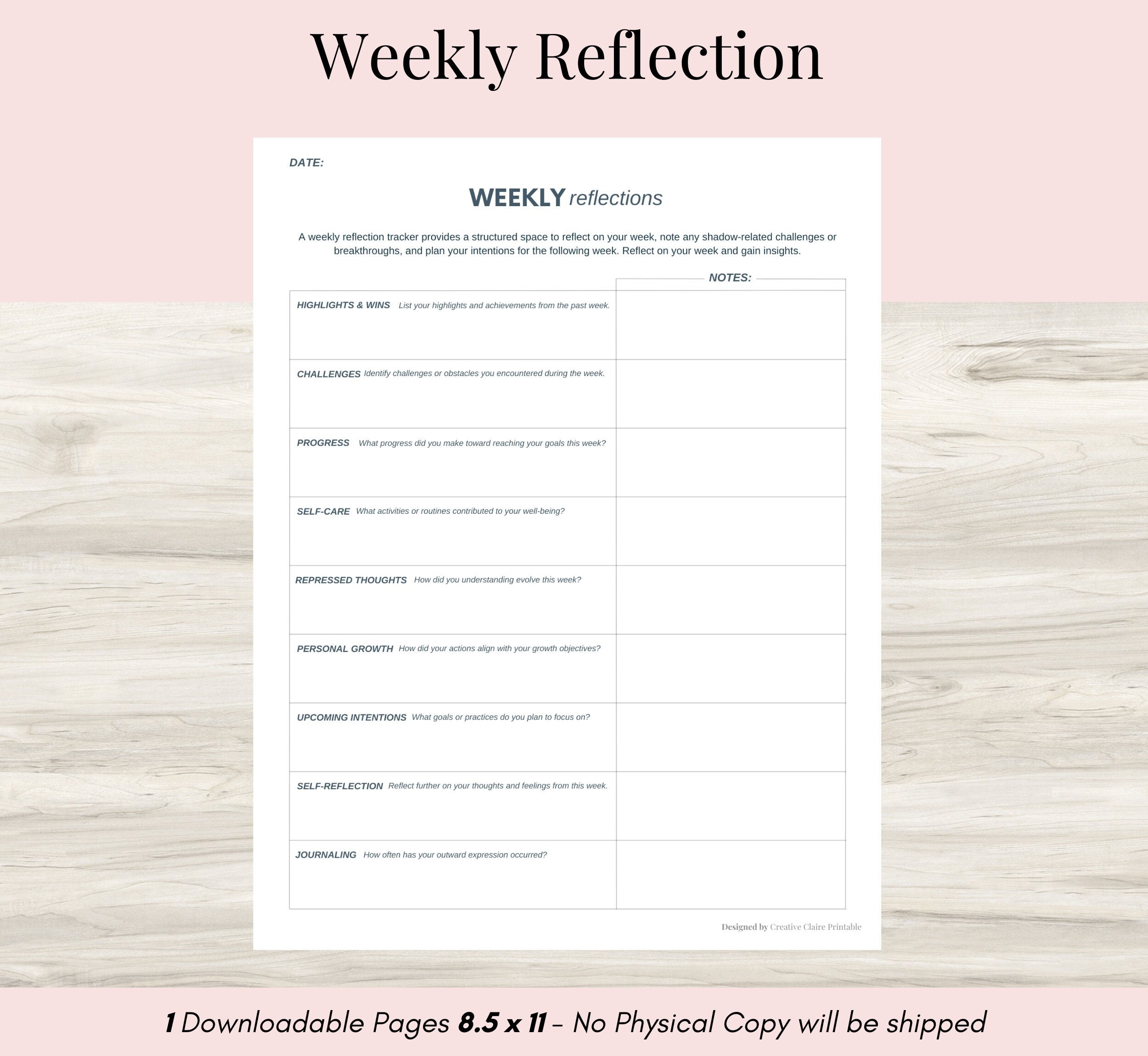 Weekly Reflection Tracker: Self-awareness & Intention Planner (PDF) - Etsy