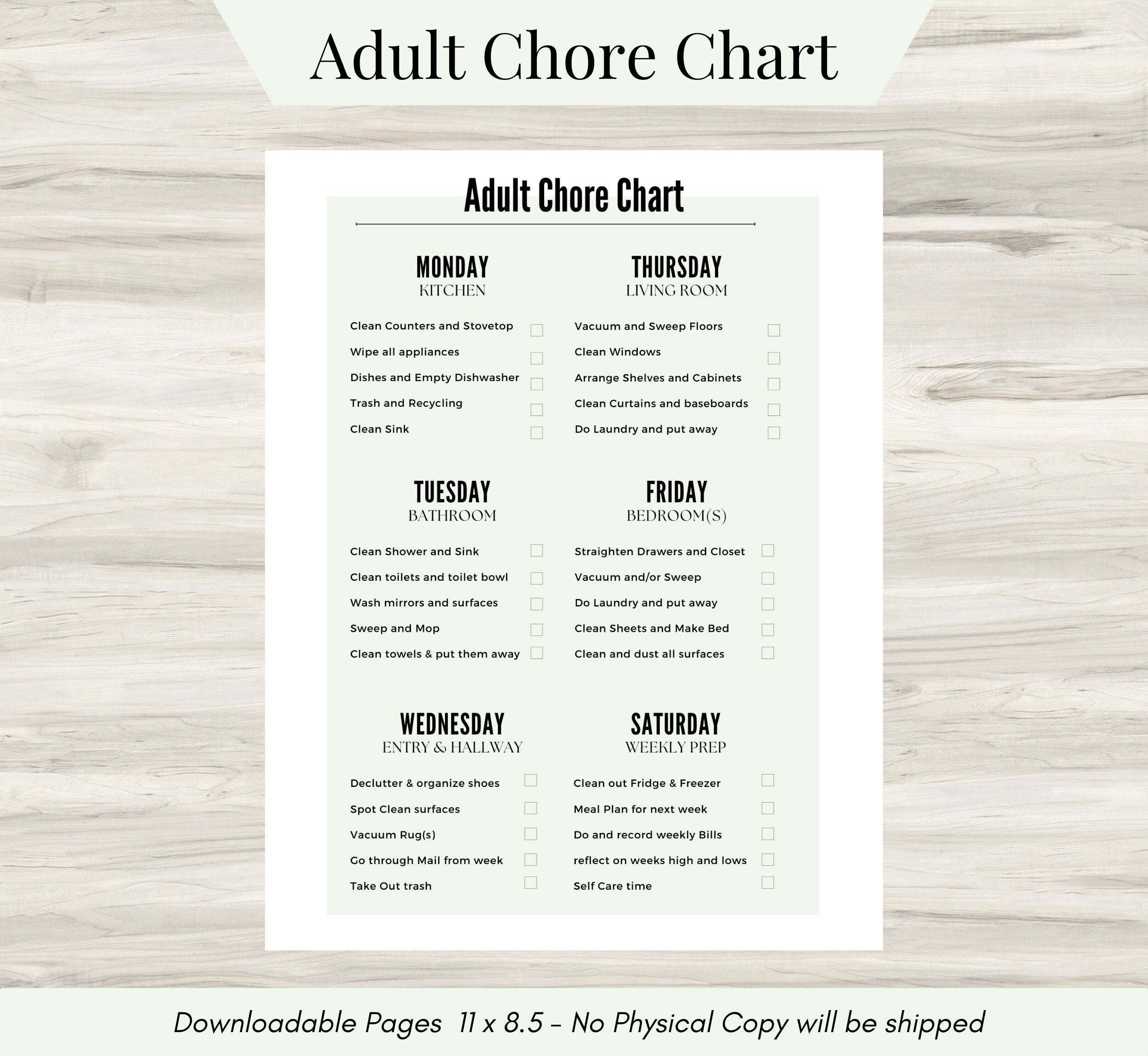 Adult Chore Chart Productivity Chart for Families Adults & - Etsy UK