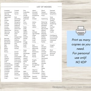 List of Mood Words, Emotion Words, Mood Tracker, Self-care Tracker ...