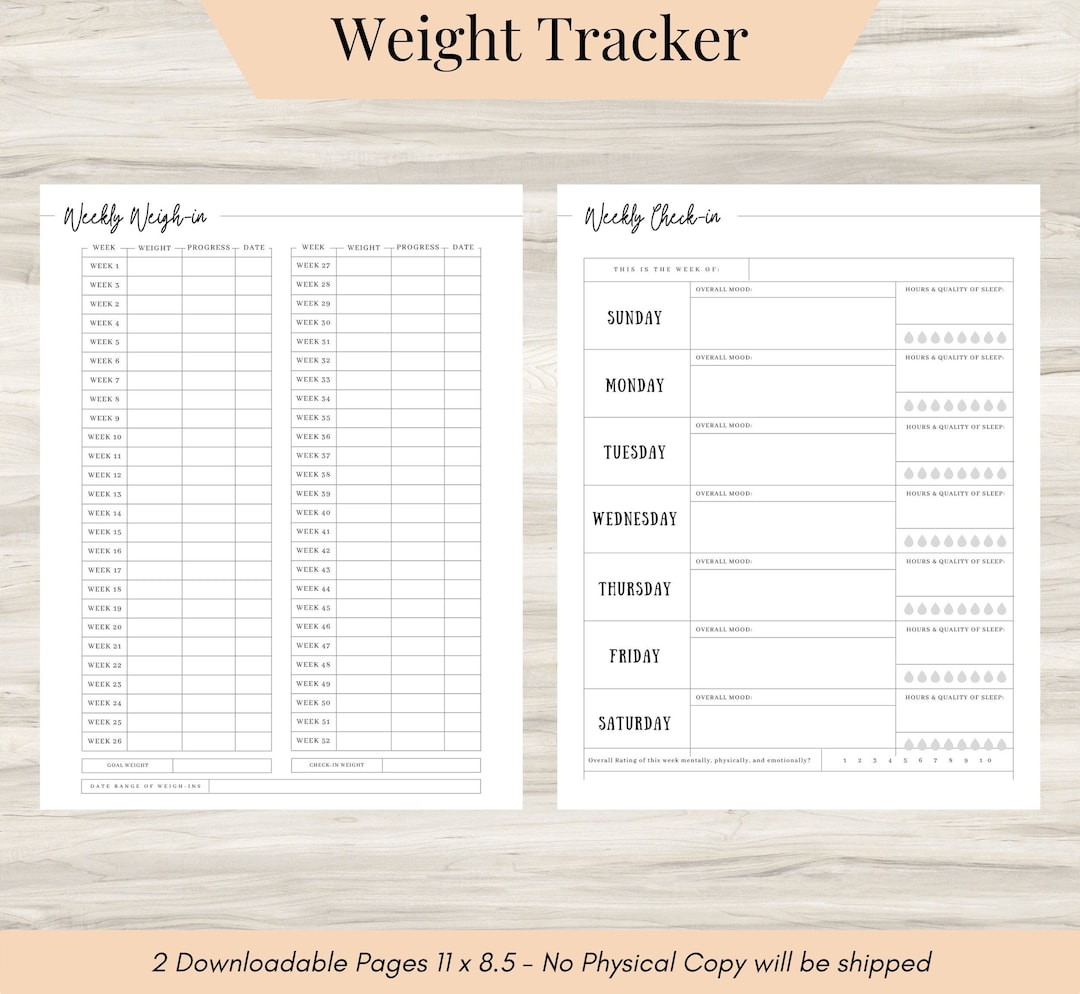 Weekly Weight Loss Tracker: Health & Nutrition Check-in (digital ...