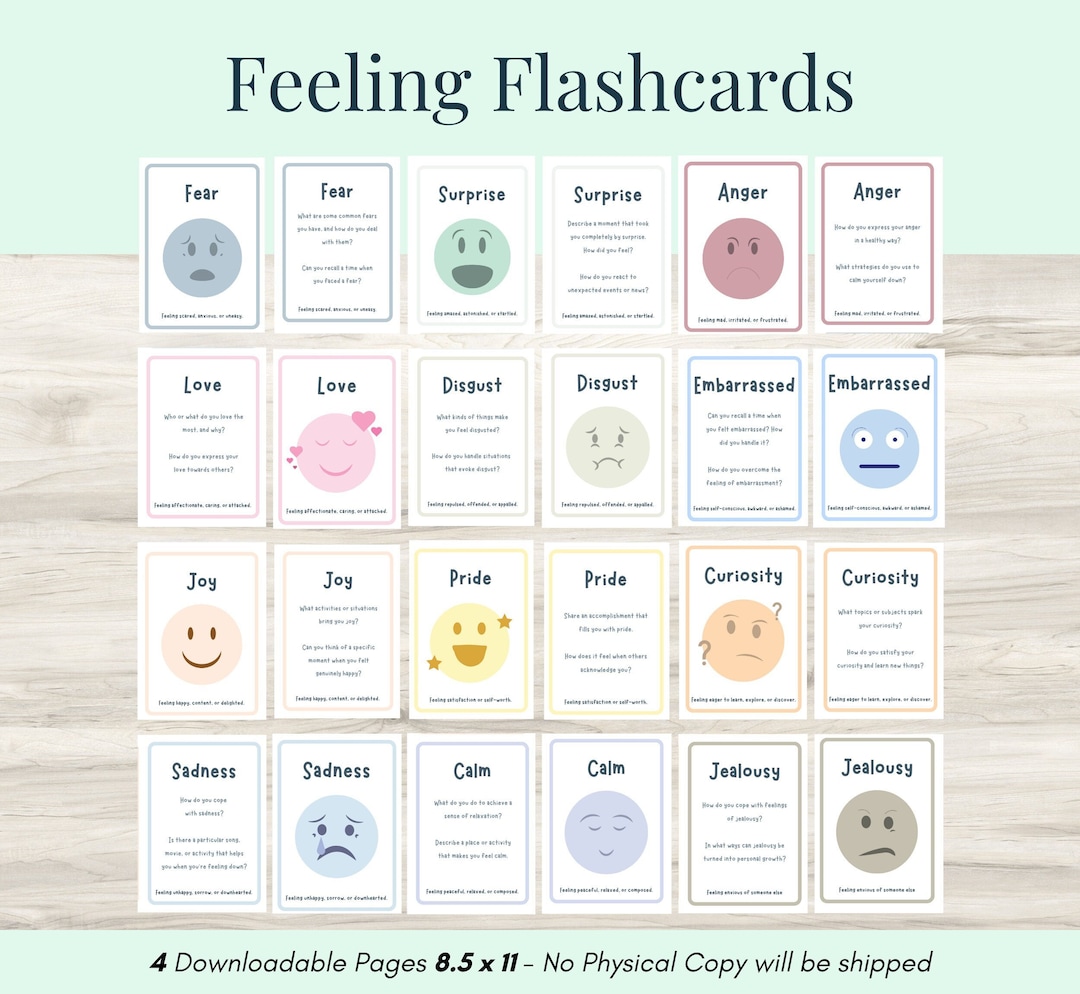 Feeling Flashcards, Emotion Cards for Social Emotional Learning, Self ...