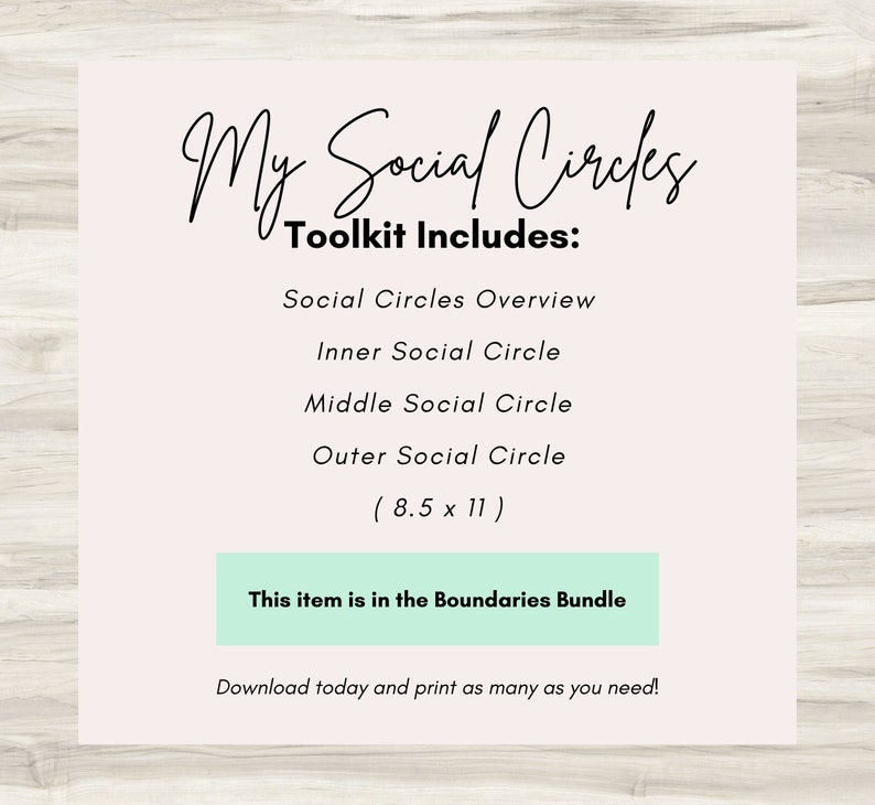 Social Circles Therapy Worksheet Personal Boundaries Social - Etsy