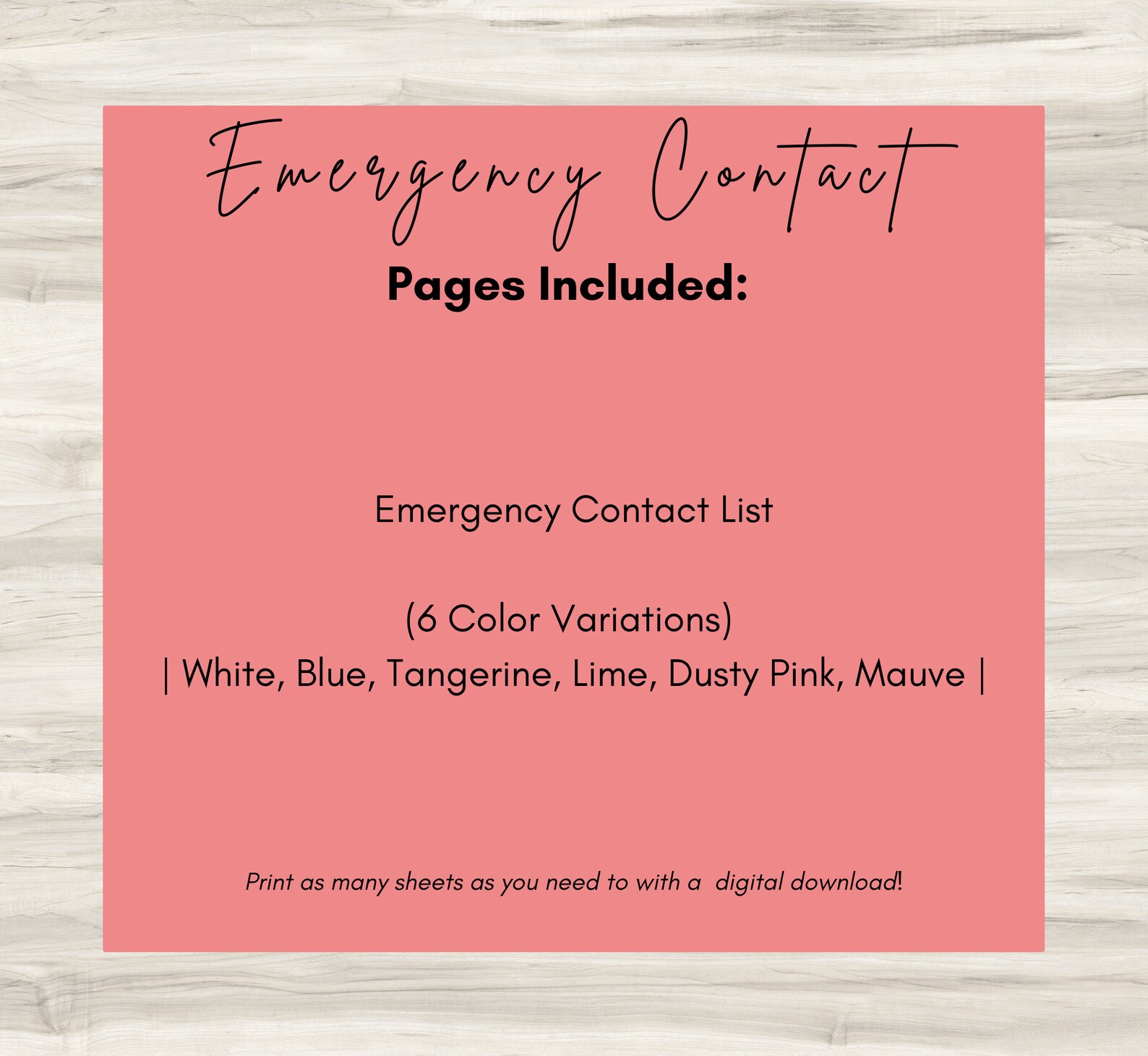 Emergency Contact List Emergency Contact Sheet Emergency Kit - Etsy