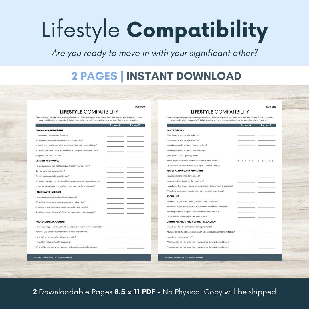 Lifestyle Compatibility Worksheet for Couples | Moving in Together ...