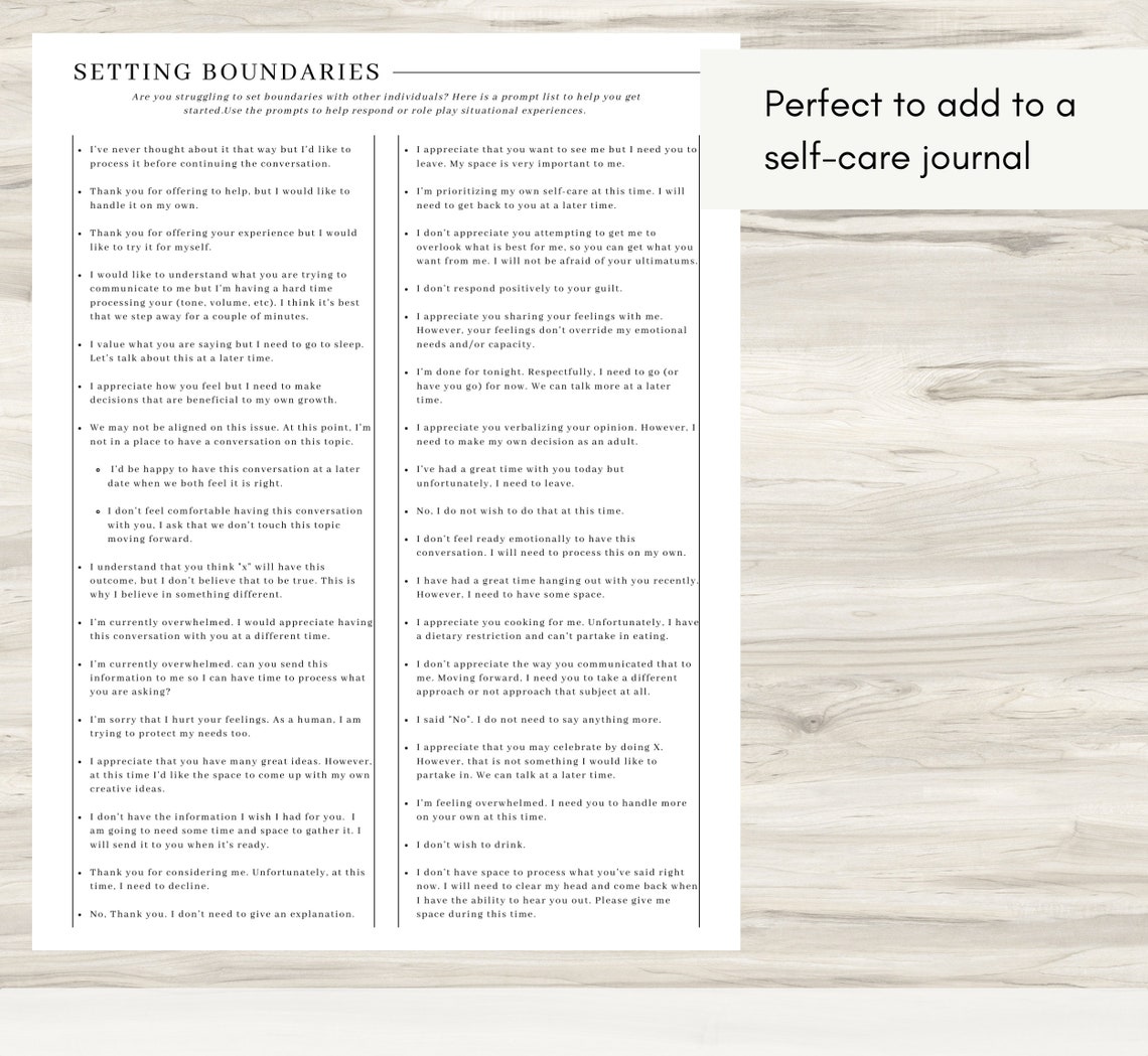 Setting Personal Boundaries Phrase List Health Resources - Etsy
