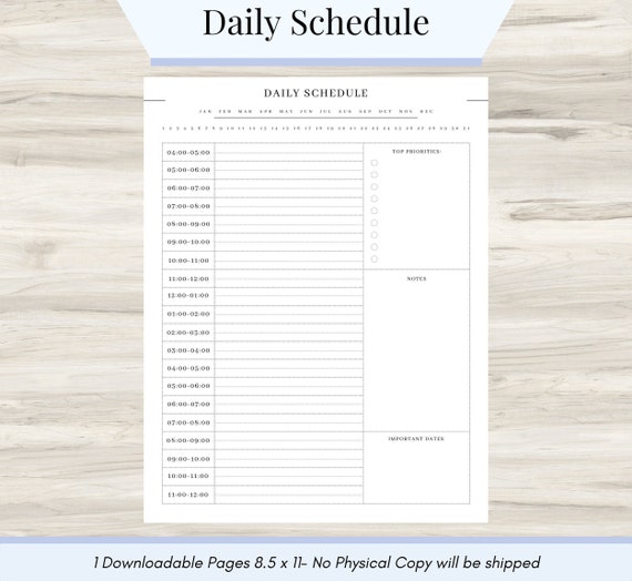 Daily Schedule Sheet Daily Planner Printable Daily Planner | Etsy