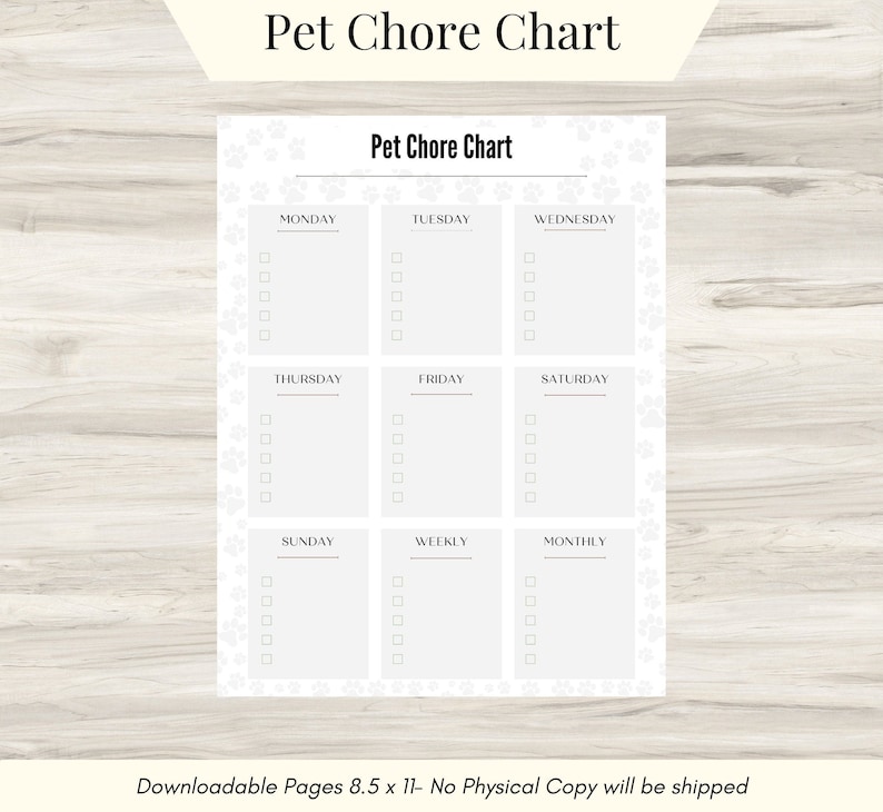 Pet Chore Chart Pet Chore Tracker Pet Chore Chart Printable | Etsy