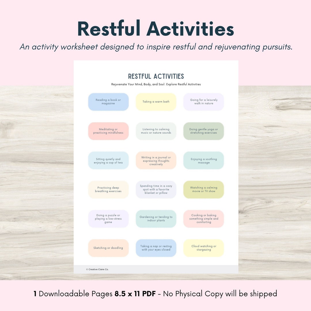 Restful Activities List: Wellness Routine, Self-care Guide (PDF) - Etsy