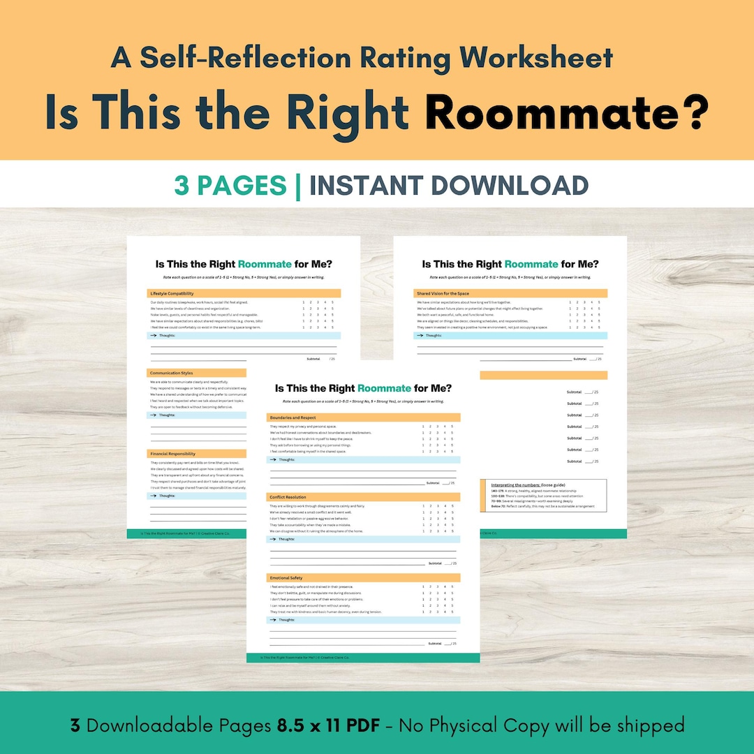 Roommate Compatibility Worksheet Printable | is This the Right Roommate ...