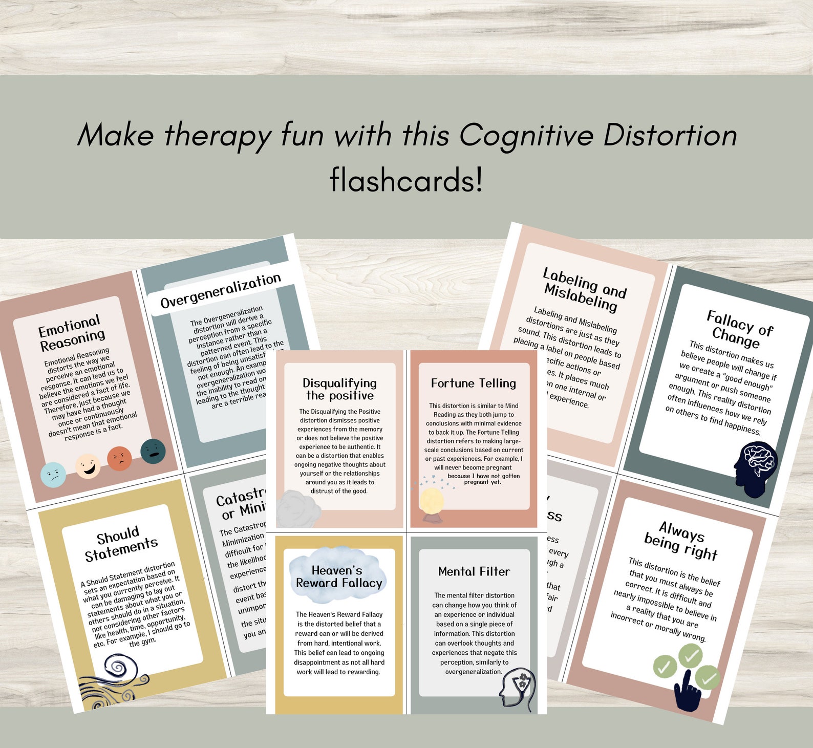Cognitive Distortion Flash Cards CBT Cards Cognitive - Etsy