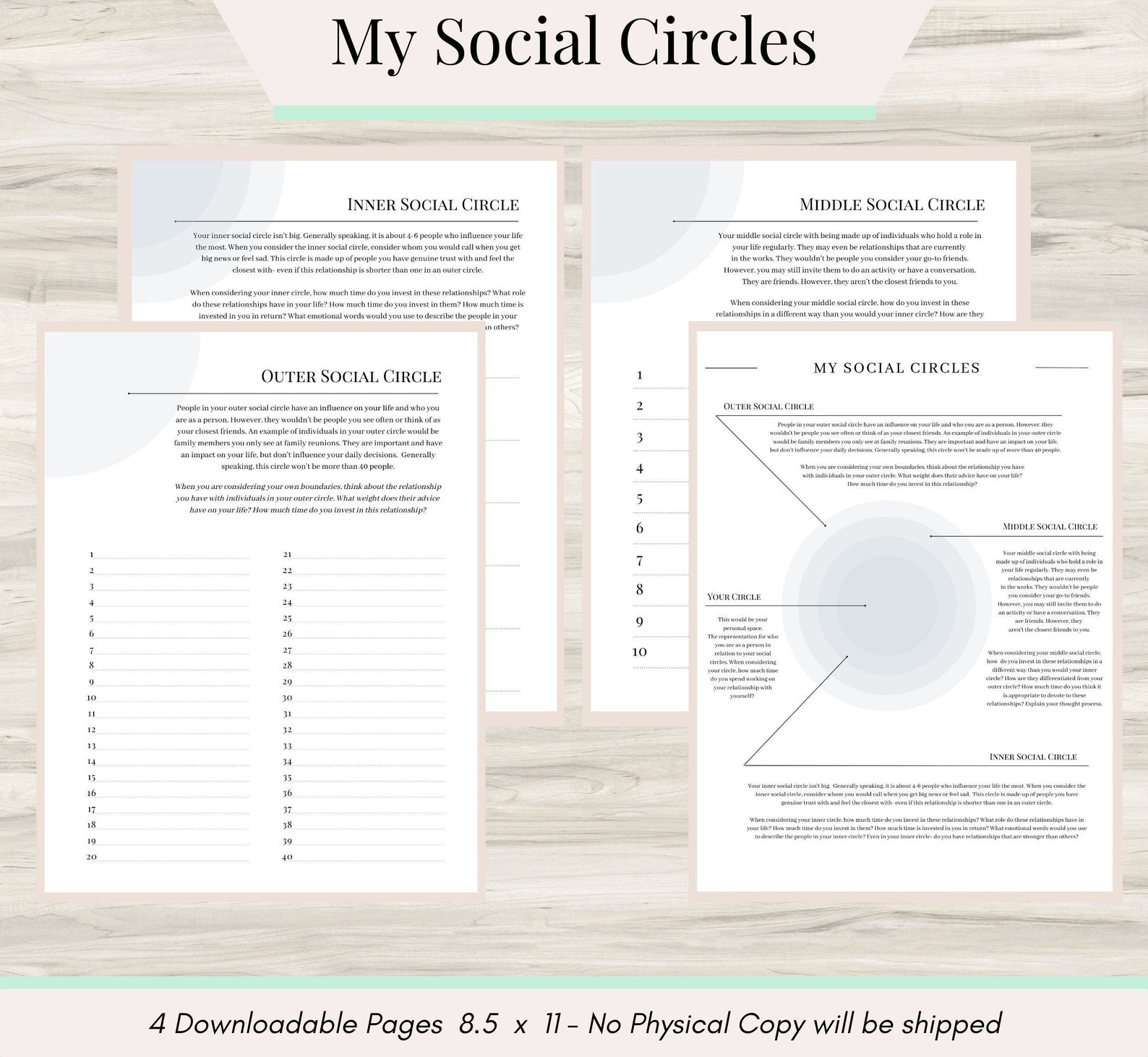 Social Circles Therapy Worksheet Personal Boundaries Social - Etsy