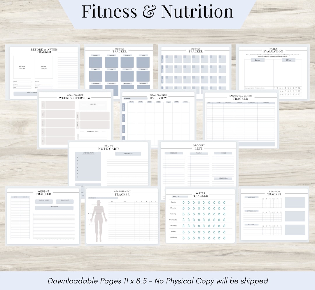 Fitness & Nutrition Planner: Weight Loss, Exercise, Food Diary (digital ...