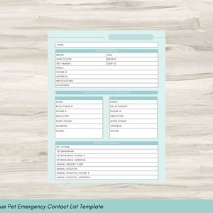 Pet Emergency Contact List Template (digital Download) - Etsy