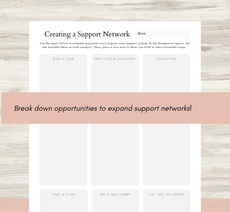 Support Network Worksheet: Mental Health Printable (PDF) - Etsy