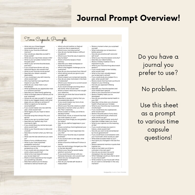 Time Capsule Journal Prompts: Self-reflection & Gratitude (PDF) - Etsy