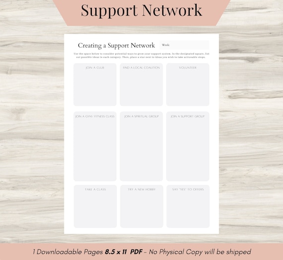 Support Network Worksheet Support Network Mental Health - Etsy