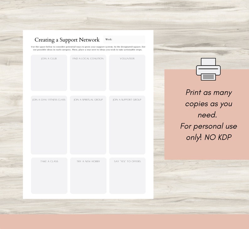 Support Network Worksheet: Mental Health Printable (PDF) - Etsy