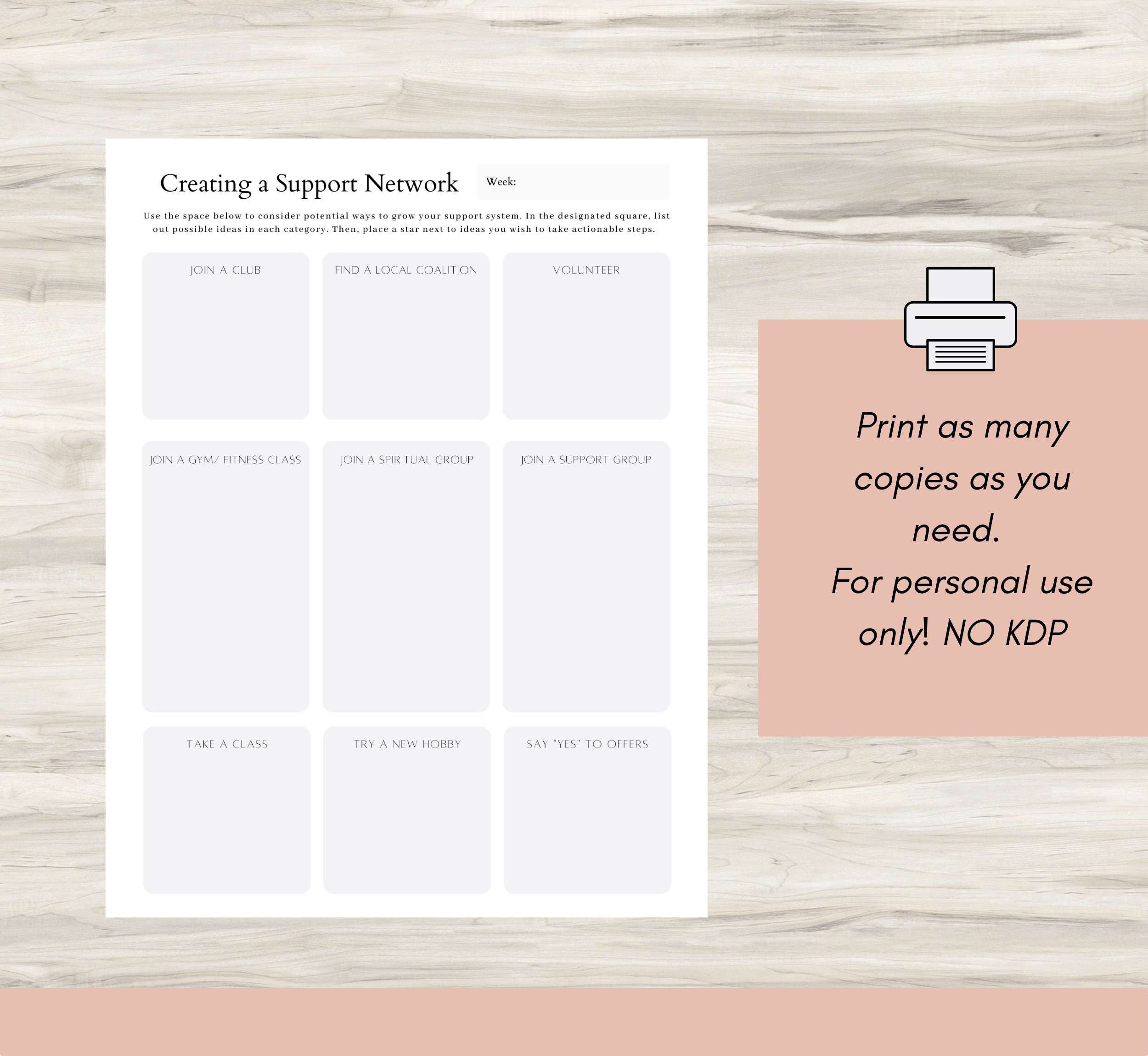 Support Network Worksheet Support Network Mental Health - Etsy