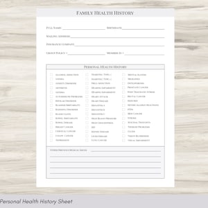 Family & Personal Health History Tracker: Medical Record Form (PDF ...