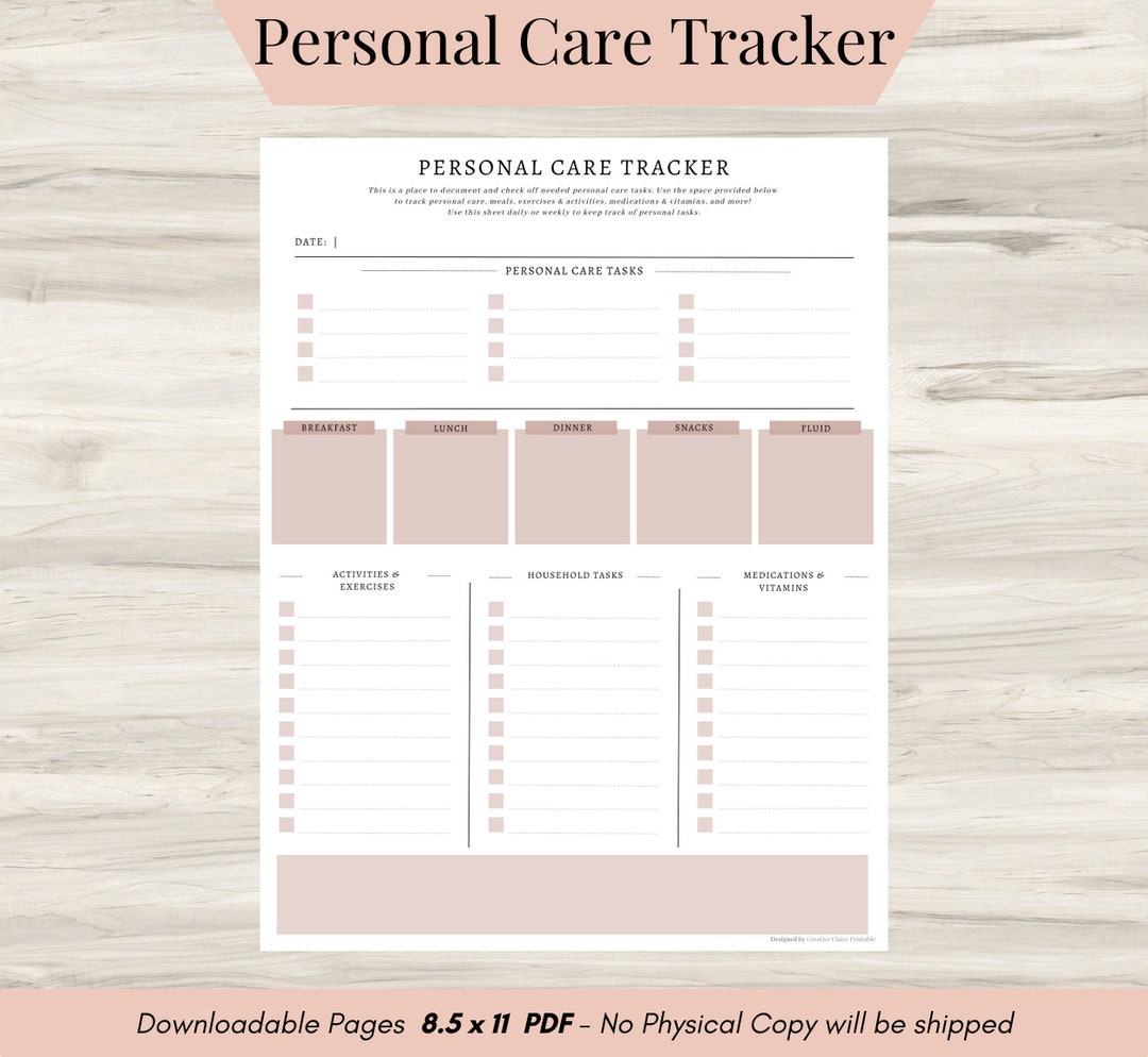 Personal Care Tracker, Self Care Journal, Mental Health Pages, Therapy ...