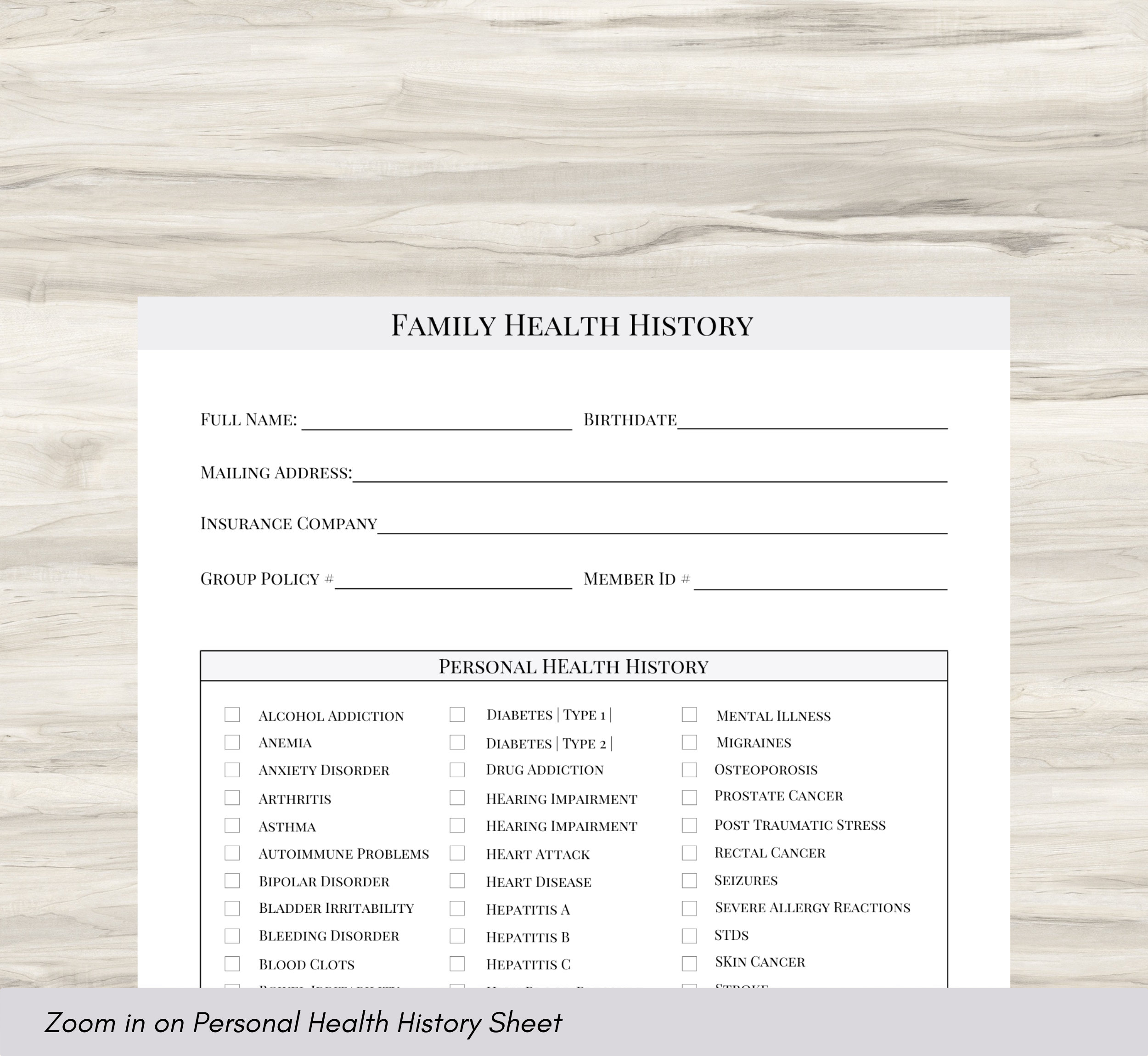 Family & Personal Health History Tracker: Medical Record Form (PDF ...
