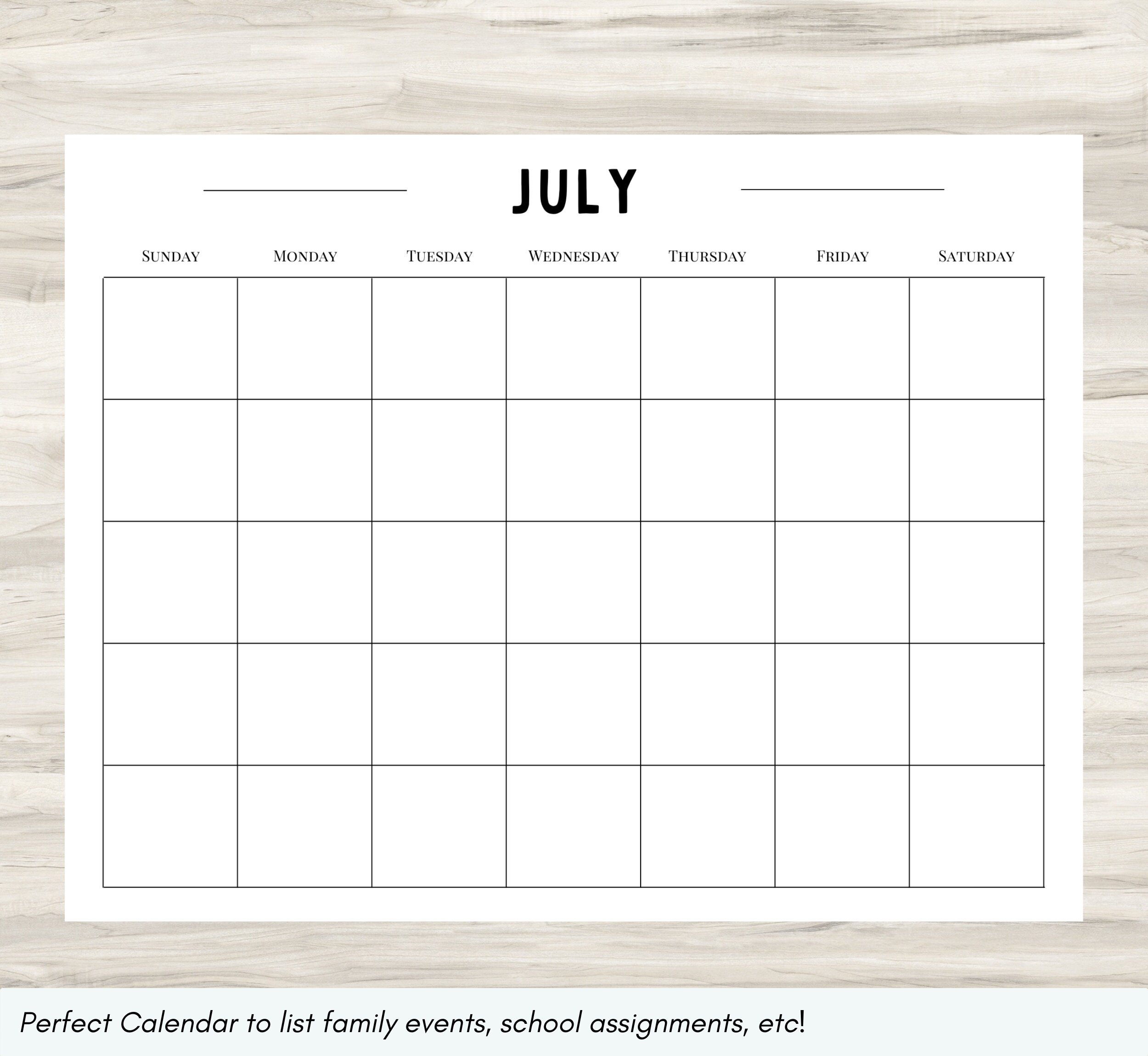 Monthly Blank Calendar Simple Calendar Calendar Planner - Etsy